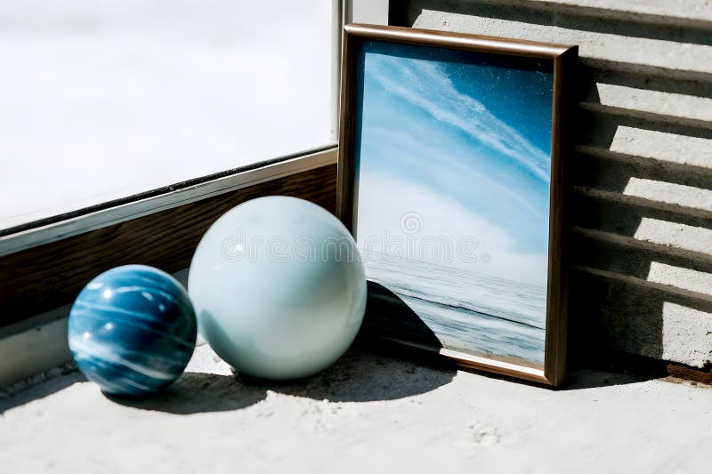 Blue Marbles on Surface Under Art Frame Stock Illustration ...
