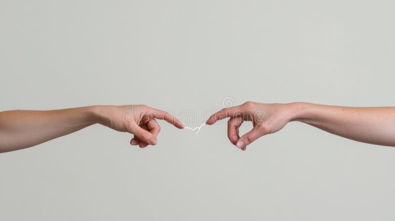 Two Hands Reaching Towards Each Other with a Small White Object between ...