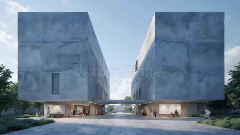 Modern Concrete Buildings and Pedestrian Bridge. Stock Illustration ...