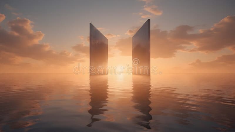 Mirrors in the Golden Horizon Stock Illustration - Illustration of ...