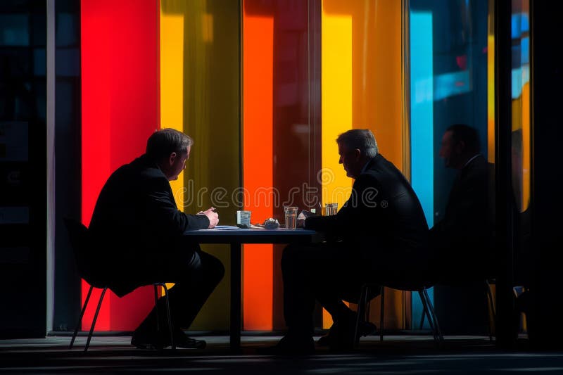 Two Figures Engaged in a Thoughtful Conversation. the Colorful Backdrop ...