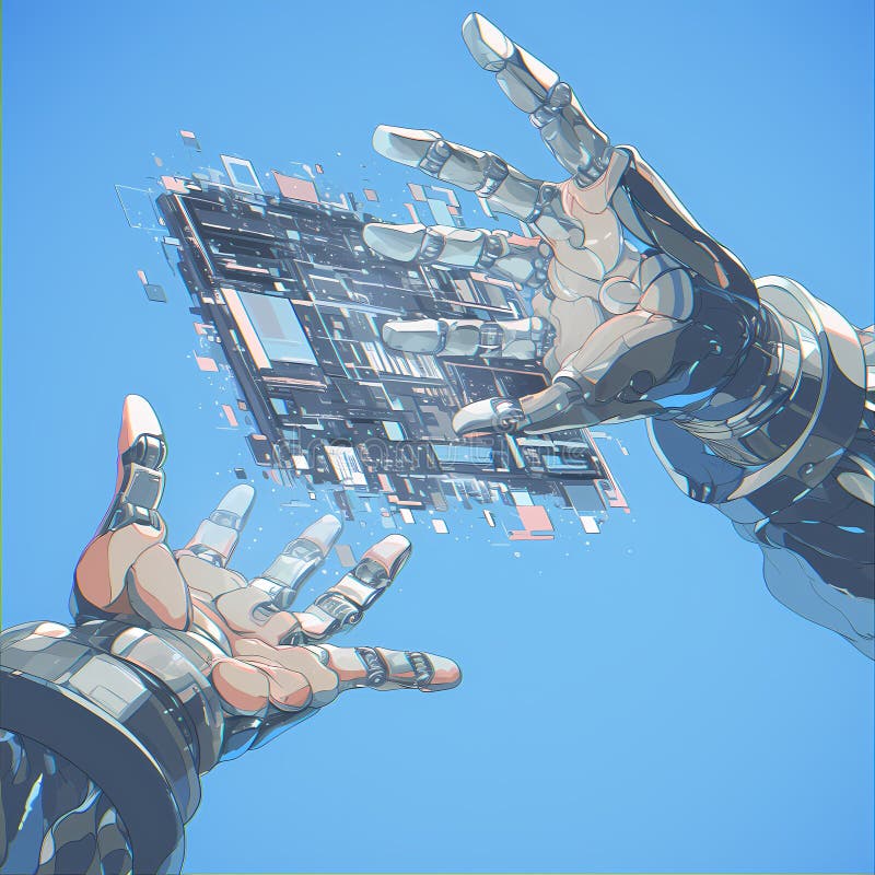 Robotic Hands Interacting with a Digital Interface Stock Illustration ...