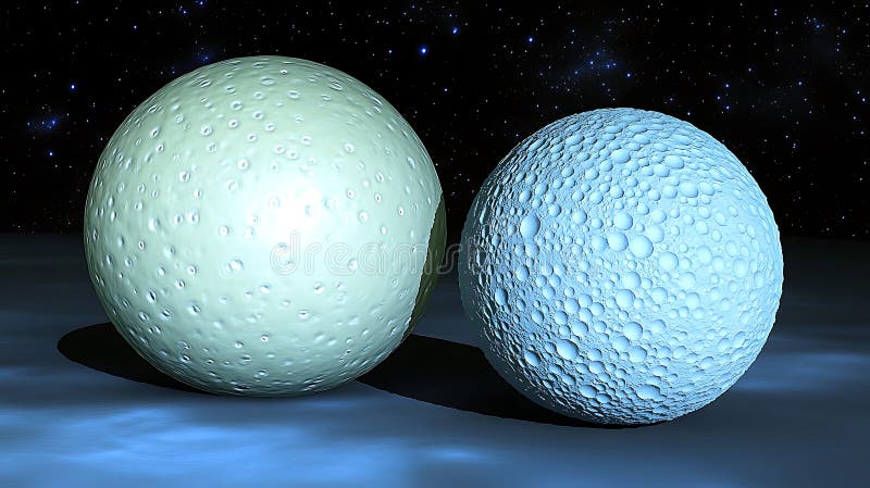 Two Spherical Celestial Bodies Floating in a Starry Cosmic Backdrop ...