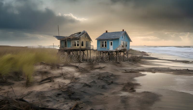 Abandoned Coastal Homes Eroded by Rising Seas and Climate Change Stock ...