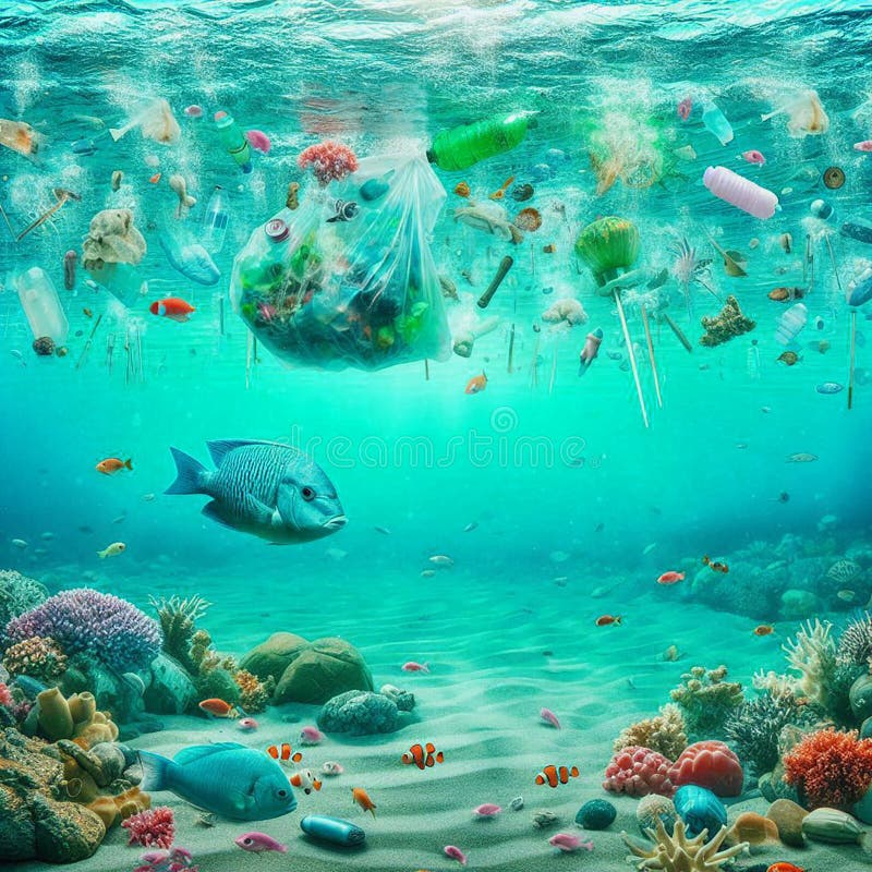 An Image that Depicts Underwater Pollution with Various Pieces of ...
