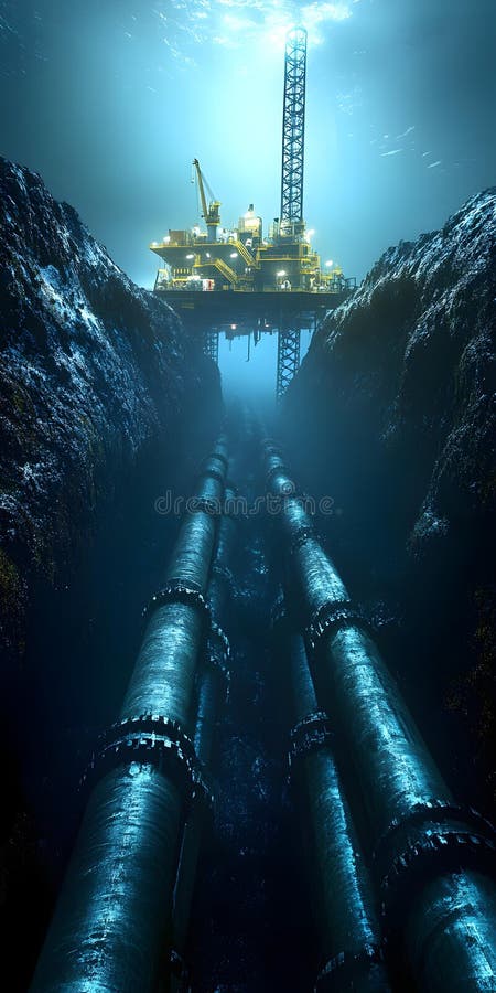 Offshore Drilling Platform in Underwater Scene Stock Illustration ...