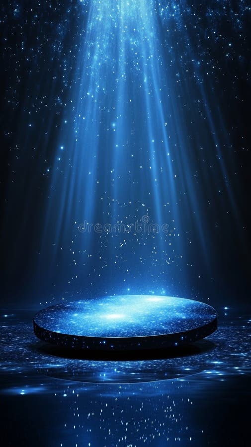 The Image Depicts a Vacant Circular Stage, Highlighted by Blue Light ...