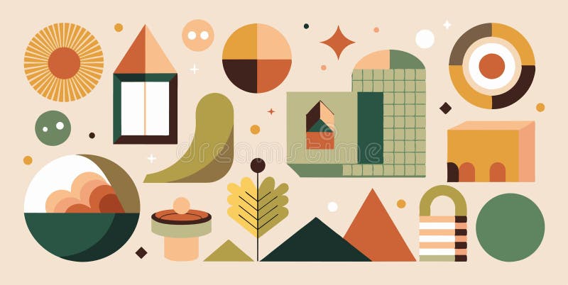 A Collection of Geometric Shapes and Objects Set Against a Beige ...