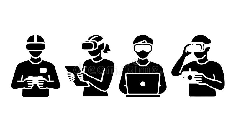 Virtual Reality Users Technology Interactions Set Stock Vector ...