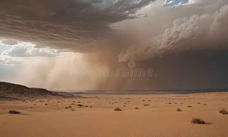 Dramatic Desert Landscape Unfolds Under Stormy Sky, with Large Cloud ...