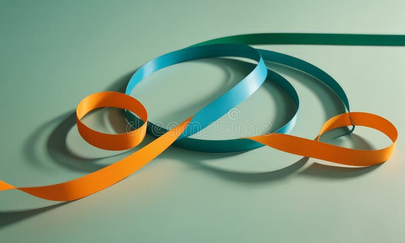 Three Overlapping Orange and Blue Ribbons Form Circular Pattern Against ...