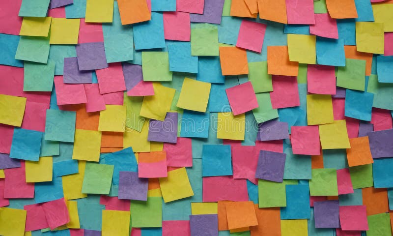 Vibrant Collage Sticky Notes in Various Colors and Sizes, Arranged in ...