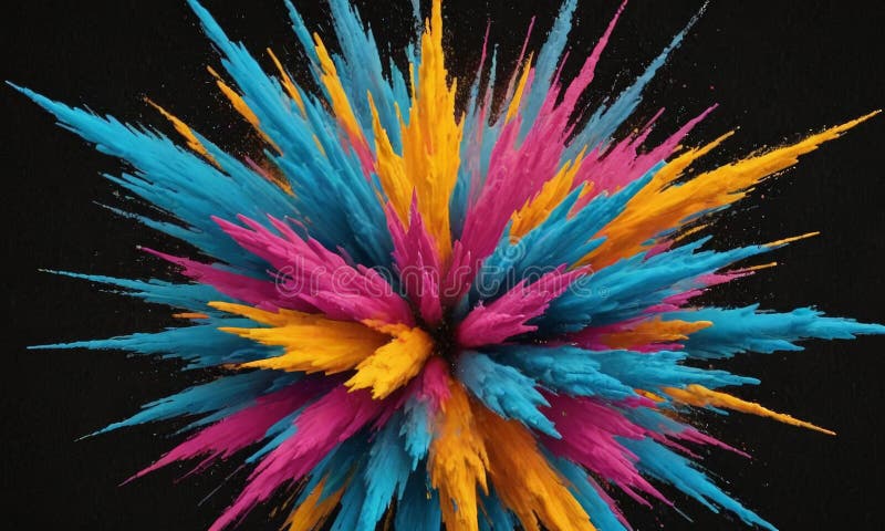 Vibrant Explosion Blue, Pink, and Yellow Powder Particles Against Black ...