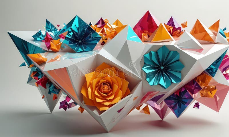3D Paper Sculpture Features Vibrant Array Geometric Shapes, Including ...