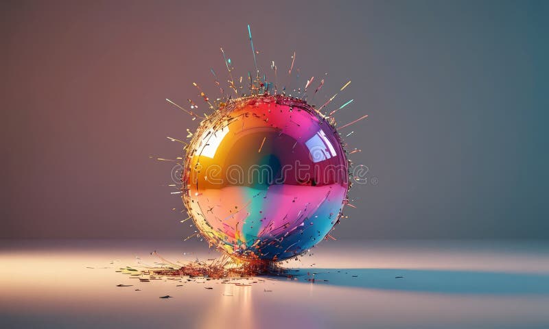 Multicolored Sphere with Radiant Glow and Scattered Particles is ...