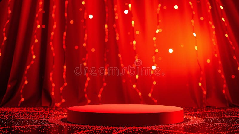 The Image Depicts a Vibrant Stage Scene Adorned with Red Lights and a ...