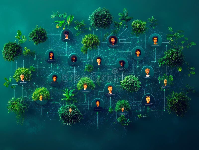 Image Depicts a Vibrant Team in Nature, with Nine Profiles in Circular ...