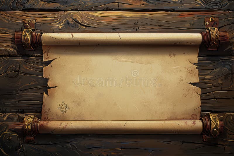 Vintage Blank Paper Scroll on a Rustic Wooden Background with Warm ...