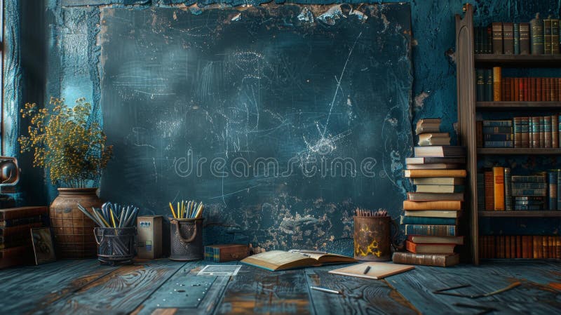 Vintage Classroom Setting with Books and Blackboard - Generative AI ...