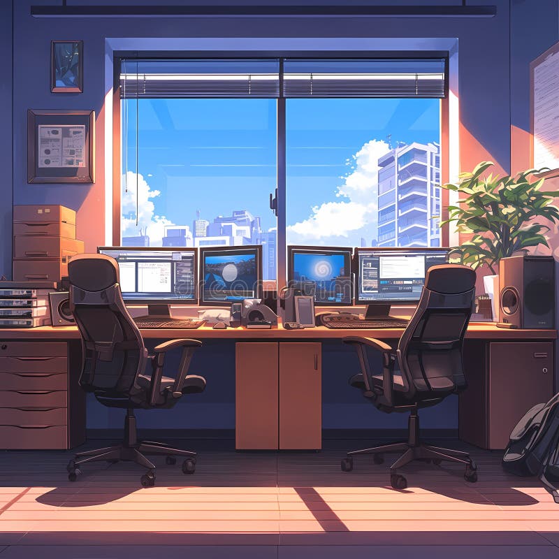 Cozy Shared Workspace stock illustration. Illustration of welllit ...