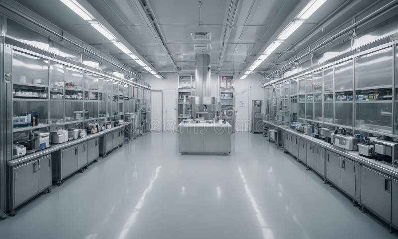 Clean, Well-lit Laboratory with White Cabinets and Shelves, Featuring ...