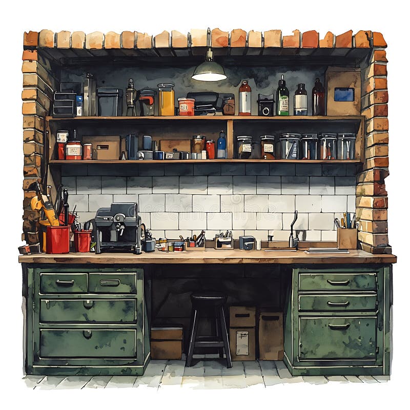 Organized Workbench with Various Tools and Supplies Stock Illustration ...