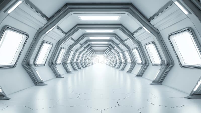 The Image Depicts a White Corridor from the Future with a Bright Light ...