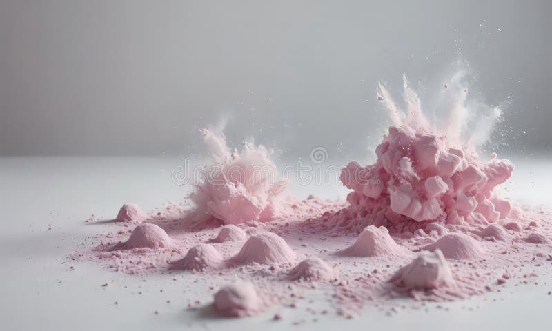 Pink Powder Explosion on White Surface, with Scattered Particles and ...