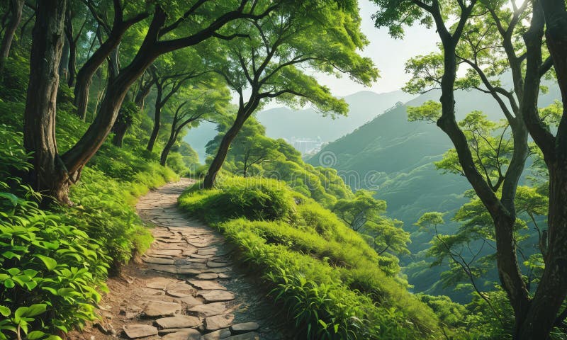 Winding Stone Path Meanders through Lush, Verdant Forest, Leading To ...