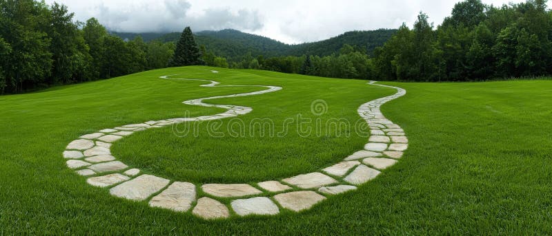 A Winding Stone Path in a Lush Green Field. Stock Illustration ...