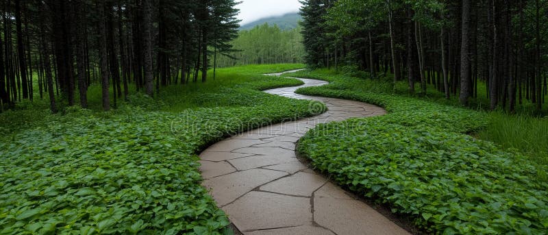 A Winding Stone Path through a Lush Forest. Stock Photo - Image of tall ...