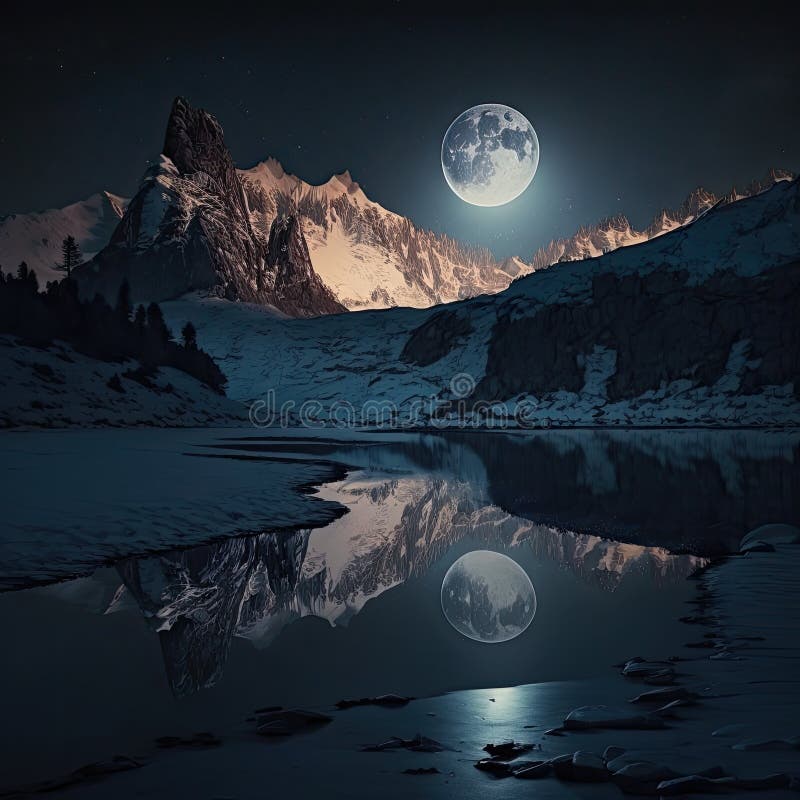Full Moon: a Winter View of Snow-capped Mountains, White Rocks and ...