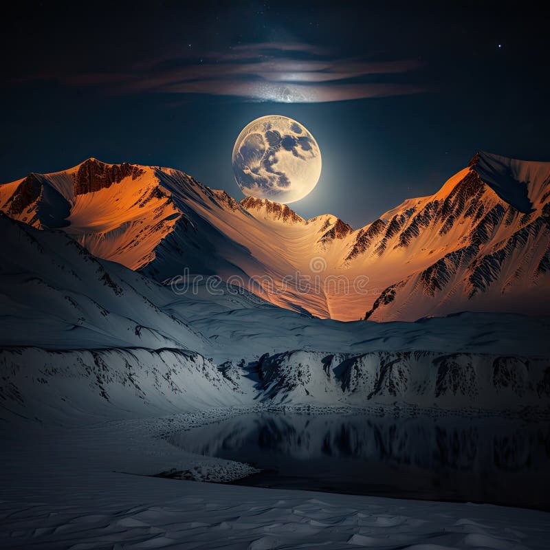 Full Moon: a Winter View of Snow-capped Mountains, White Rocks and ...