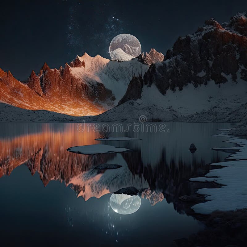 Full Moon: a Winter View of Snow-capped Mountains, White Rocks and ...