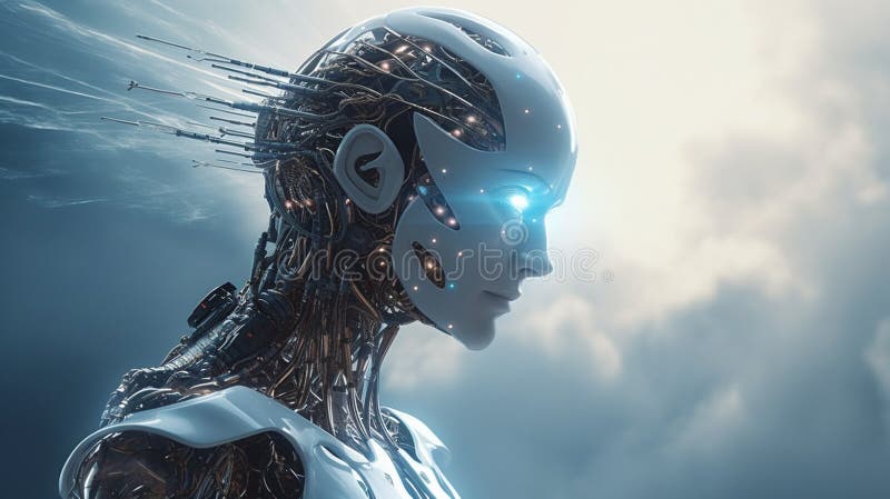 AI Generative Photo Cyborg Face Wireframe Hologram 3d Rendering in ...