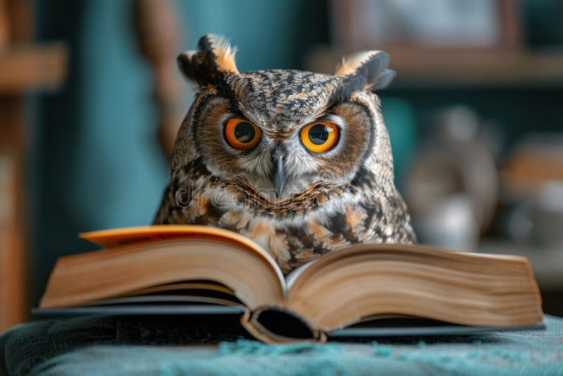 Wise Owl Reading Book: a Symbol of Wisdom and Education on Blue ...