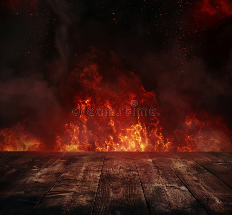 Wooden Floor with Dramatic Flames in the Background, Generative AI ...