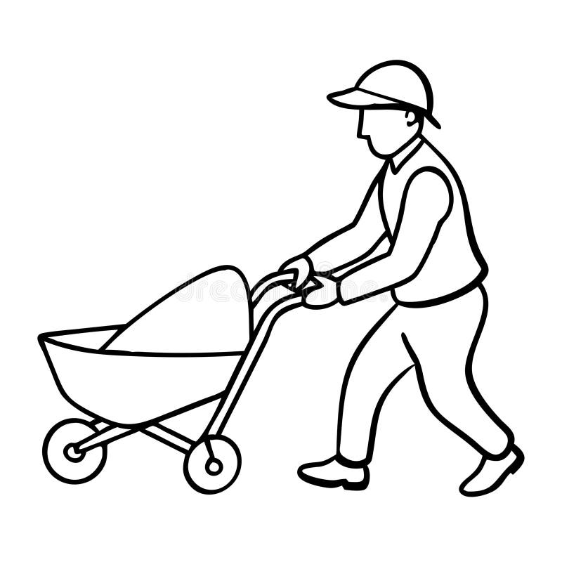 Worker Pushing Wheelbarrow Vector Illustration for Construction and ...