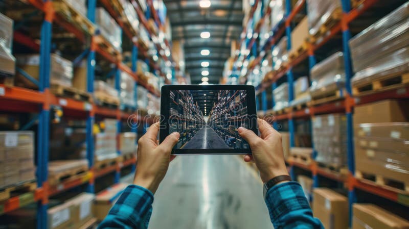AR Warehouse Management System: Worker Using Tablet for Smart Inventory ...