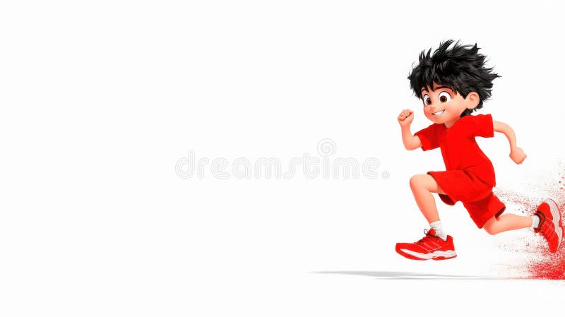 Determined Young Boy Running on Cartoon White Background Stock ...