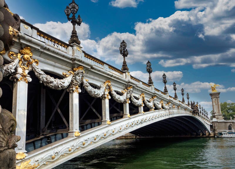 Bridge of Alexander the Third in Paris Stock Photo - Image of street ...