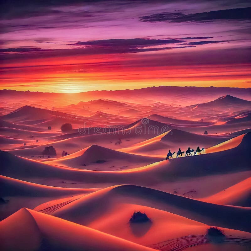 Crimson Dunes: a Desert Odyssey at Sunset Stock Photo - Image of desert ...