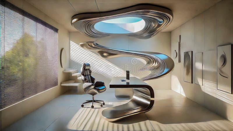Futuristic Office Design with Sculptural Metal Elements Stock ...