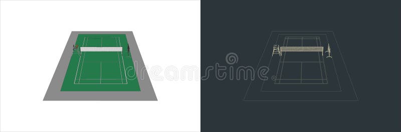 Badminton Court Technical Illustration Line Art on the Blueprint Stock ...
