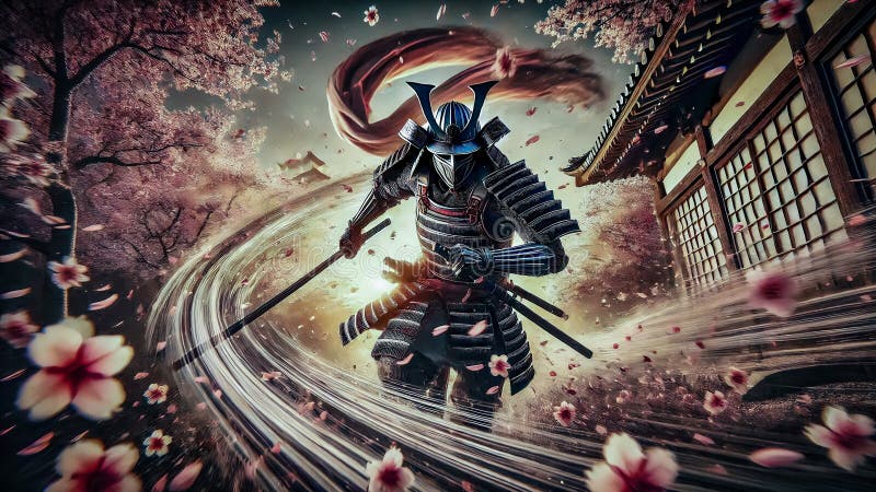Epic Samurai Warrior Amidst Cherry Blossoms in a Dramatic Battle Scene ...