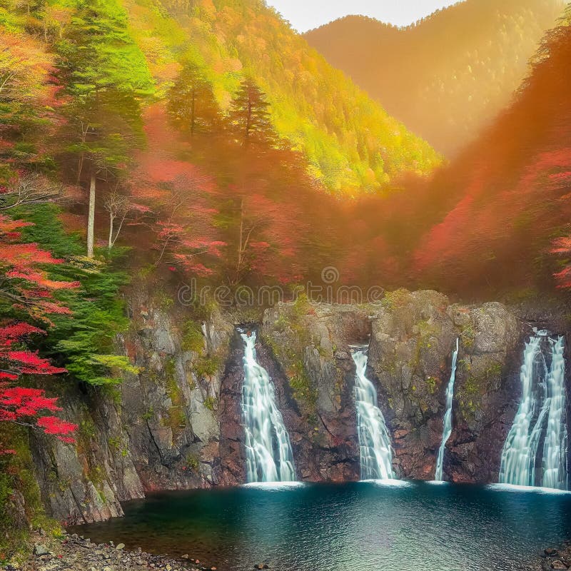 Autumn Radiance at the Hidden Waterfall Stock Illustration ...