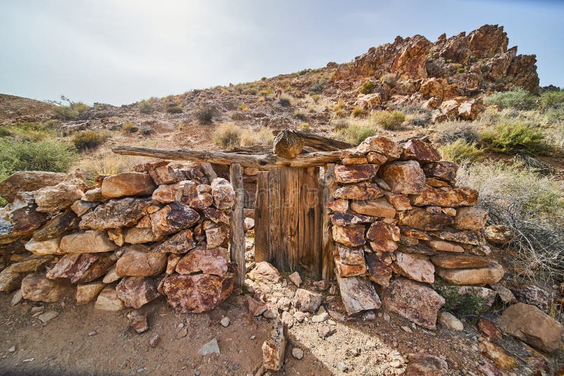Desert Hills with Abandoned Stone Structure by Old Mine Stock Photo ...