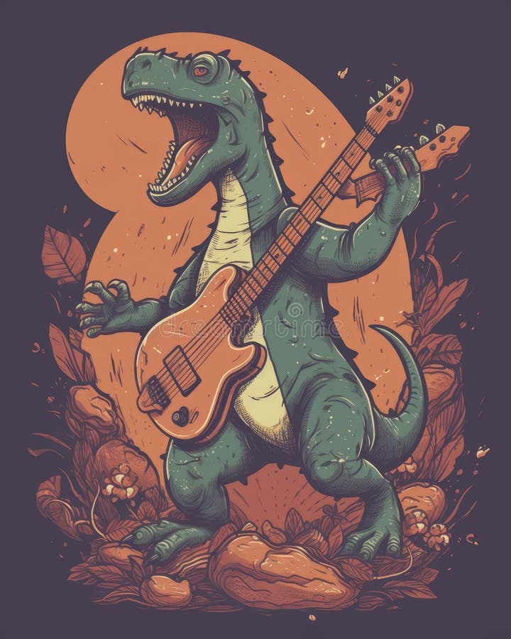 Image of a Designer Dinosaur Playing Guitar Generative AI Stock ...