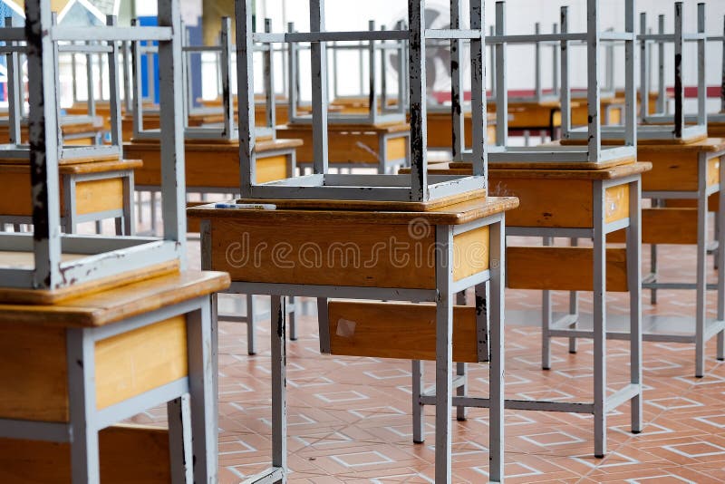 Desk and Chairs in Classroom at School Stock Image - Image of chair ...