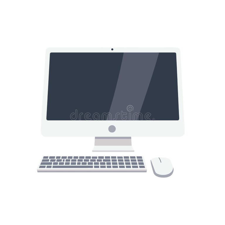 A Desktop Computer with an Ergonomic Keyboard and Mouse. Flat Vector ...